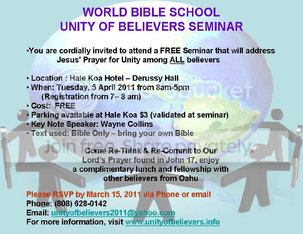Come join us at the “Unity of Believers” seminar! | Discover Life - An ...